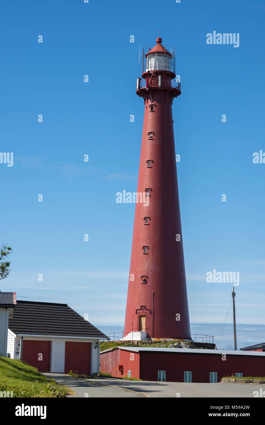 red lighthouse in Andenes at the beginning of National Tourist Route ...