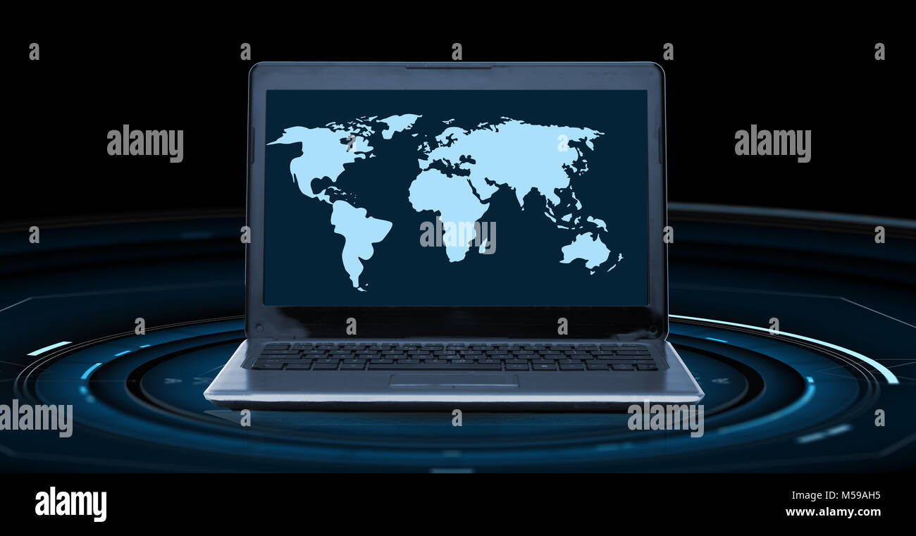 world map on laptop computer screen Stock Photo - Alamy