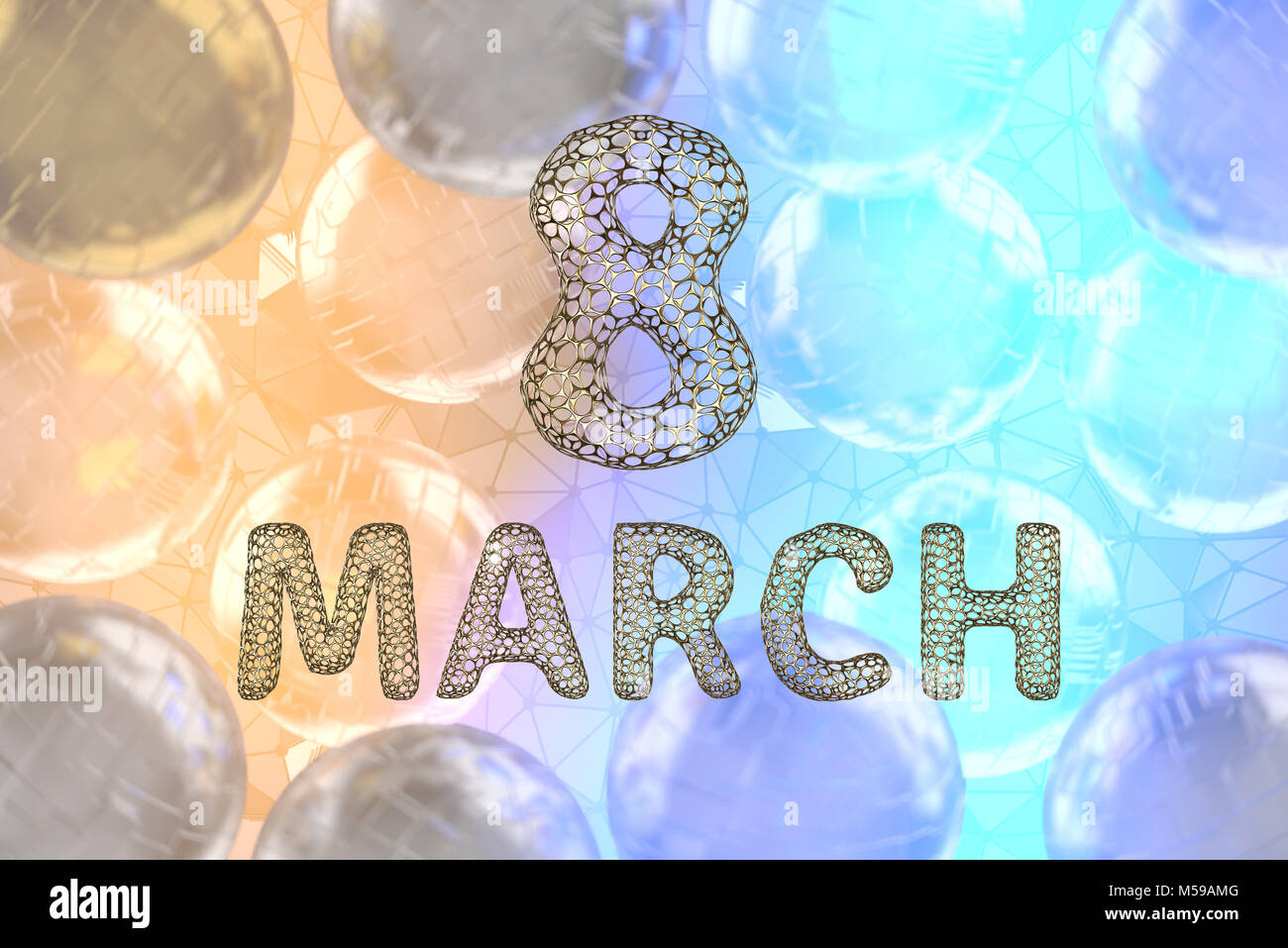 8 March symbol. Figure eight made of gold over colorful sphere ...