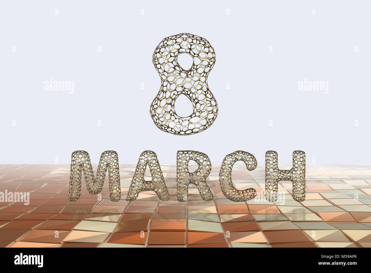 8 March symbol. Figure eight made of gold over abstract block ...