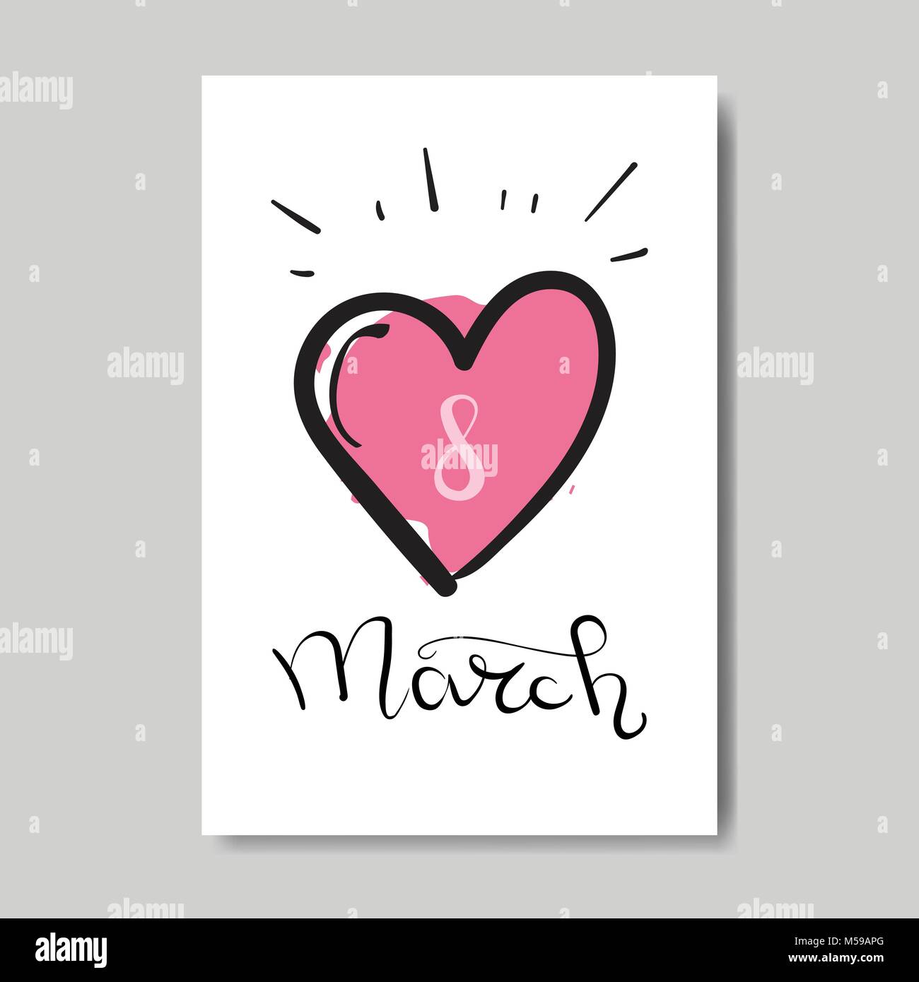 Happy 8 March Cute Greeting Card Hand Drawn Heart Retro Postcard Sketch ...