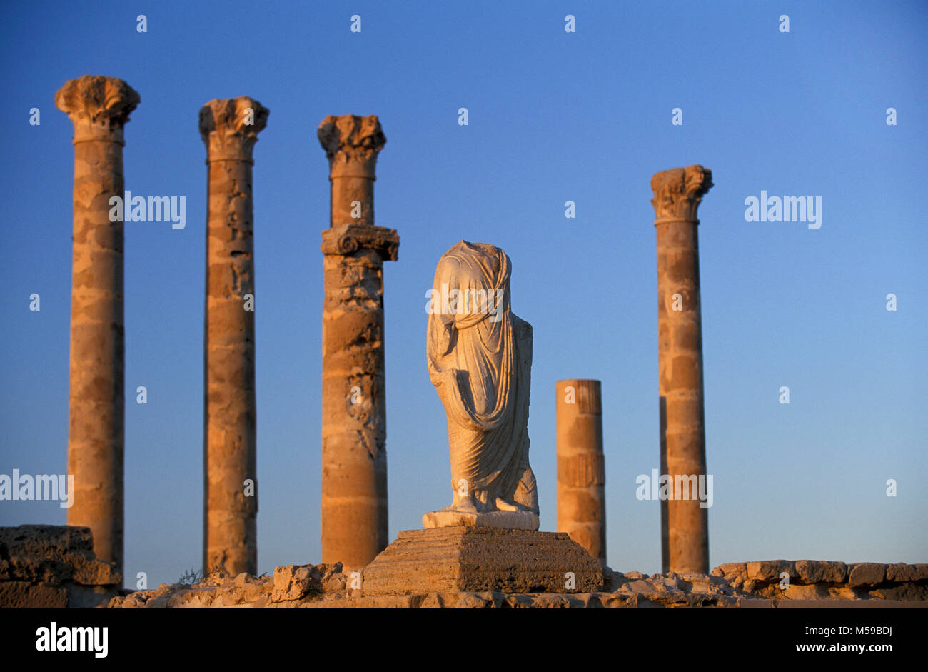 Libya. Tripoli. Sabratha. (Sabrata). Columns and sculptures in Roman ...