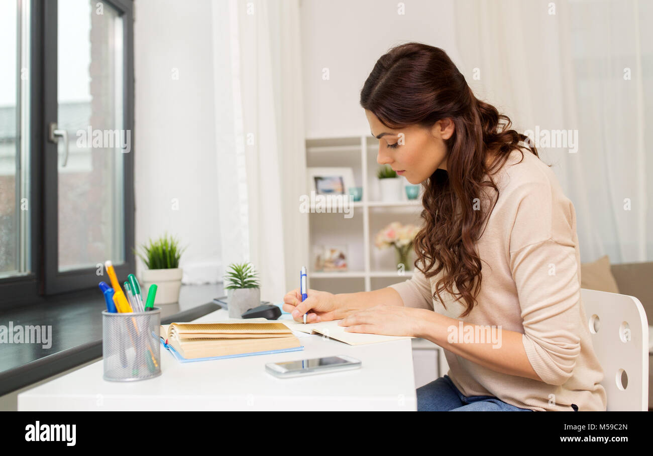 female student with book learning at home Stock Photo - Alamy