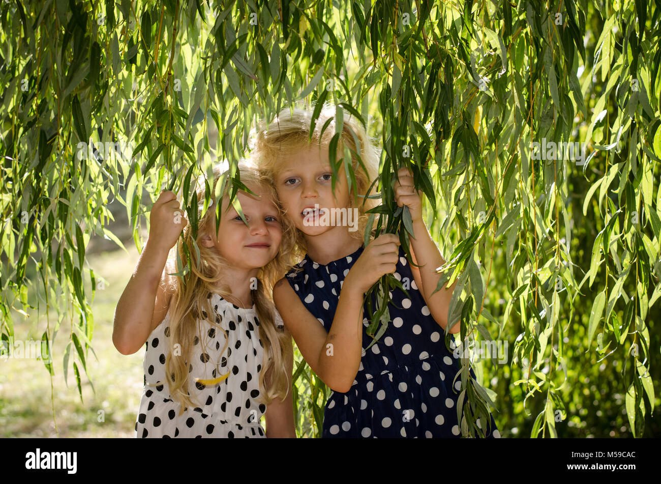Two girls under tree hi-res stock photography and images - Alamy