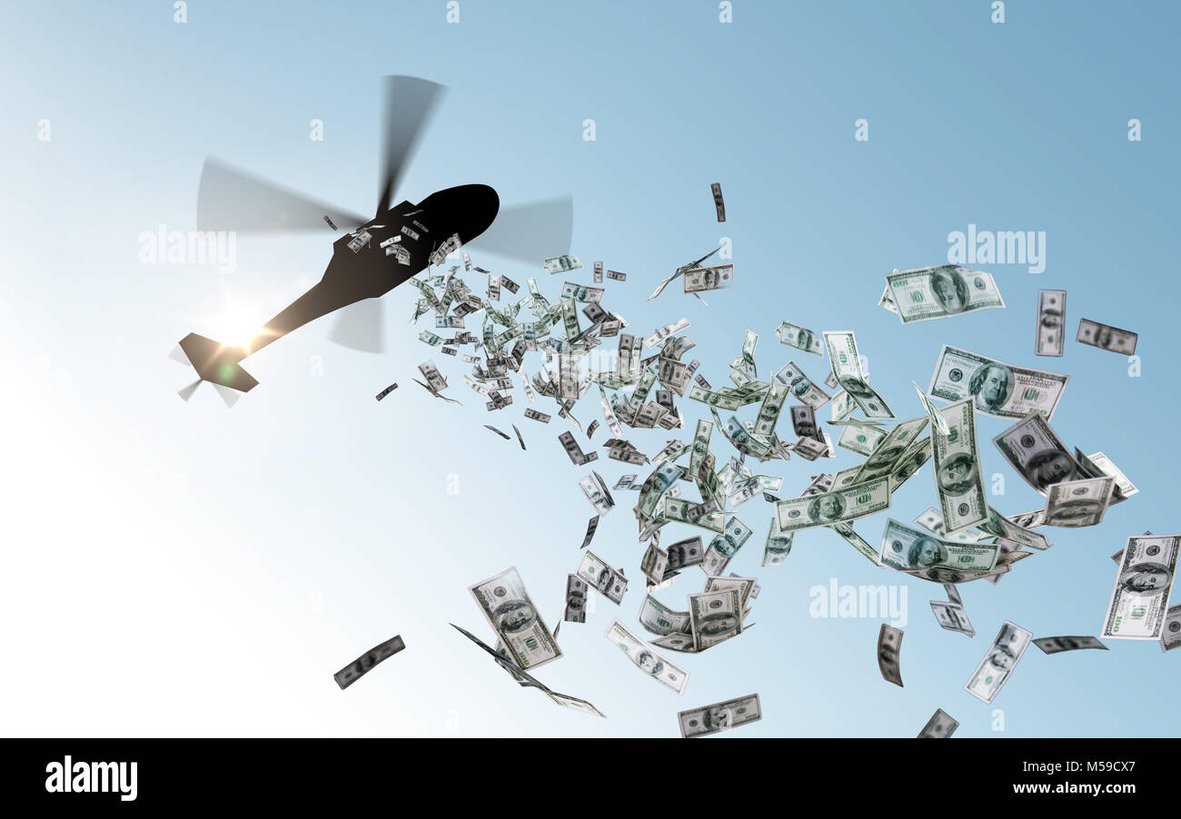 helicopter dropping money in sky Stock Photo - Alamy