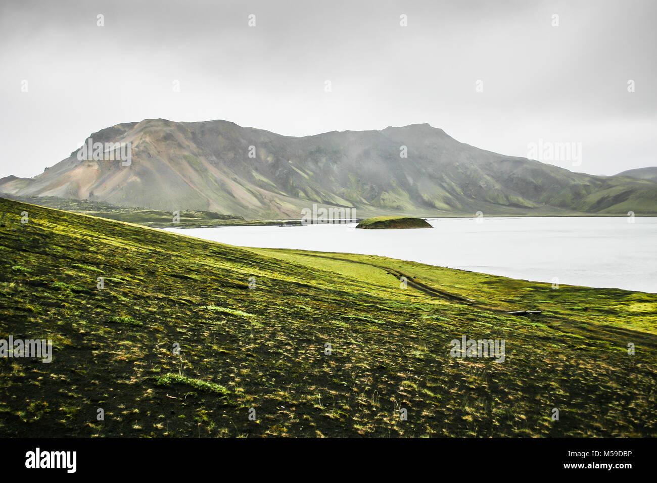 landscape with lakes, rivers and waterfalls in green iceland Stock ...