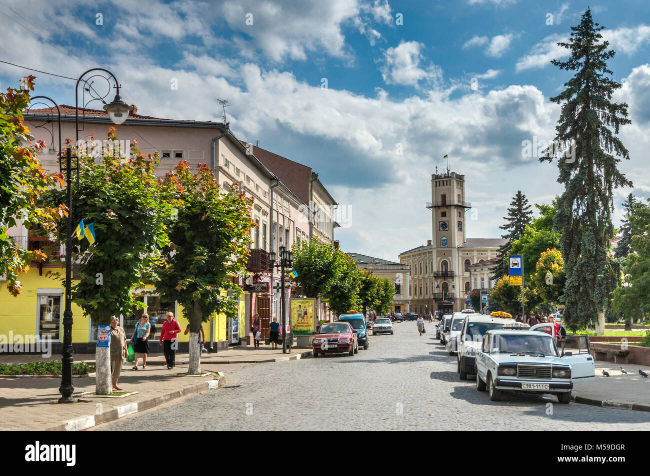 Town center, Town Hall in distance, Kolomyia, Pokuttya, Prykarpattia ...