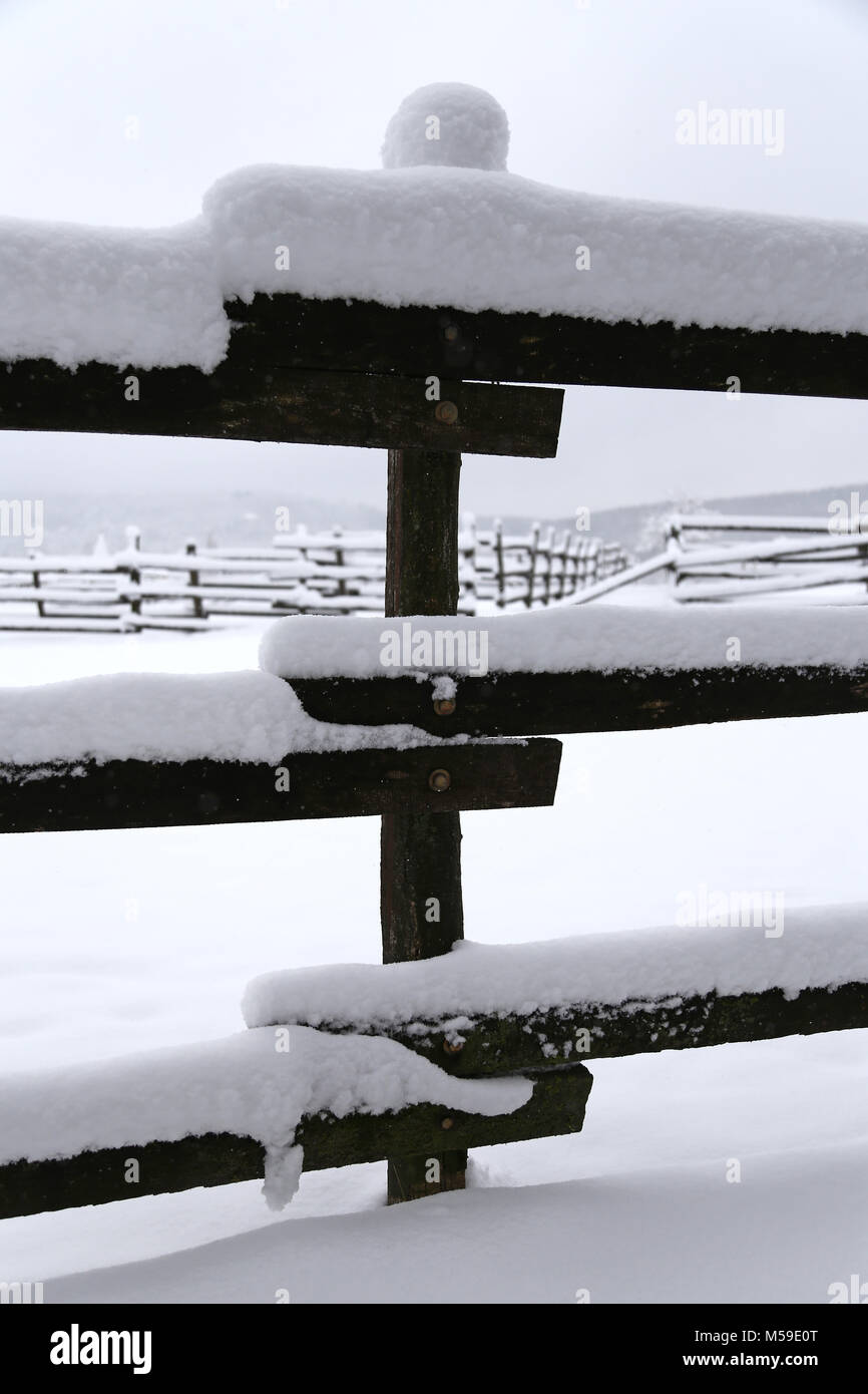 Closeup of snowy corral poles as a winter background Stock Photo - Alamy