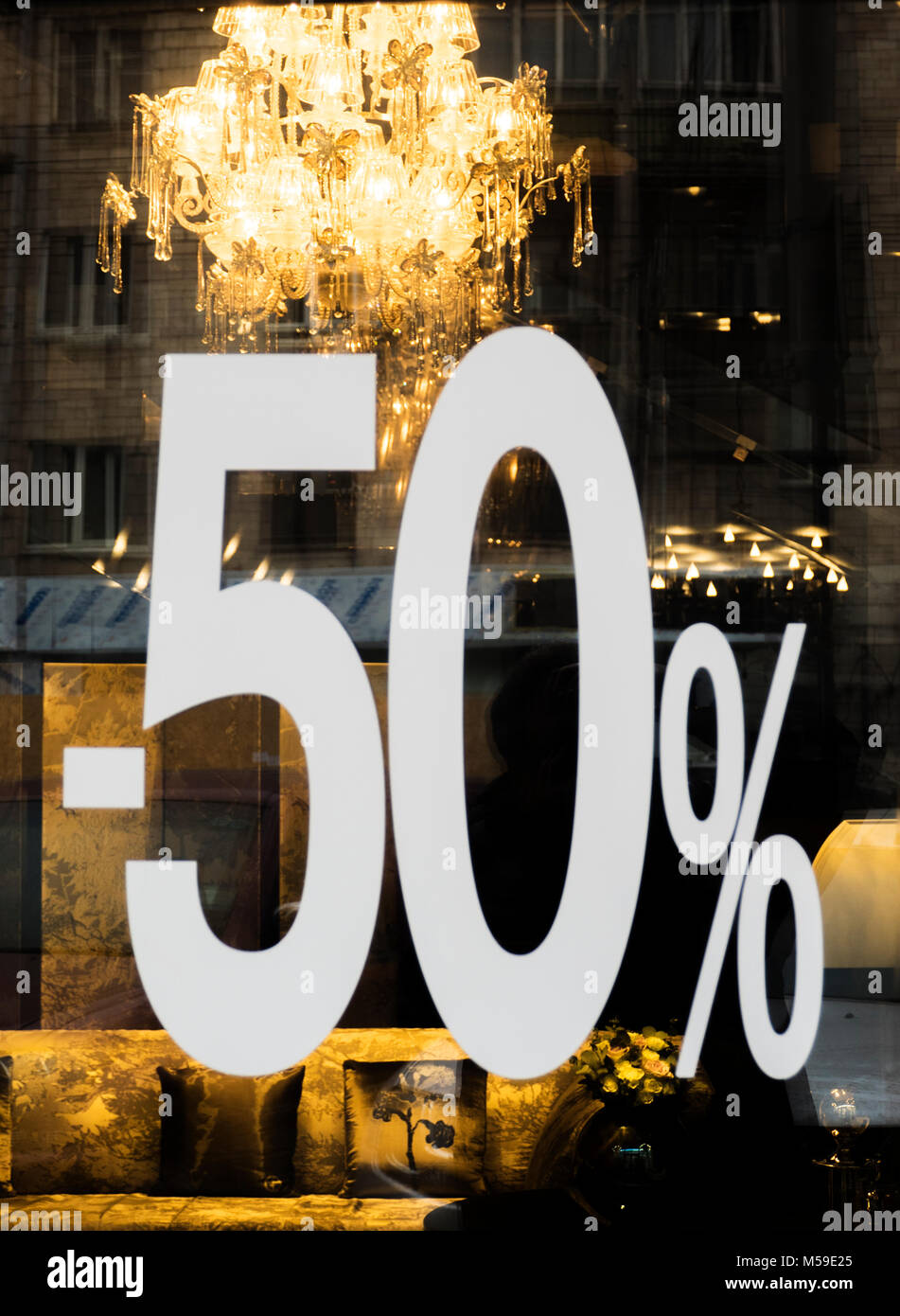 50 percent sign in store window Stock Photo - Alamy