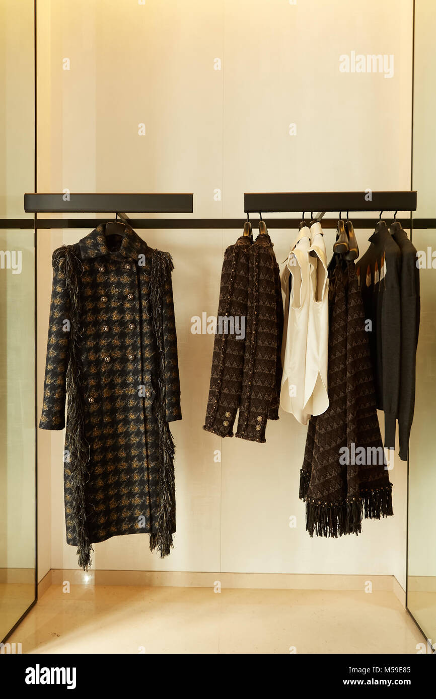 luxury and fashionable brand new interior of cloth store Stock Photo ...