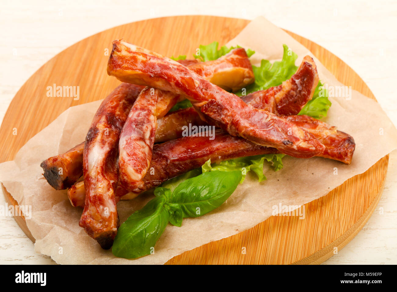 Smoked pork ribs snack Stock Photo - Alamy