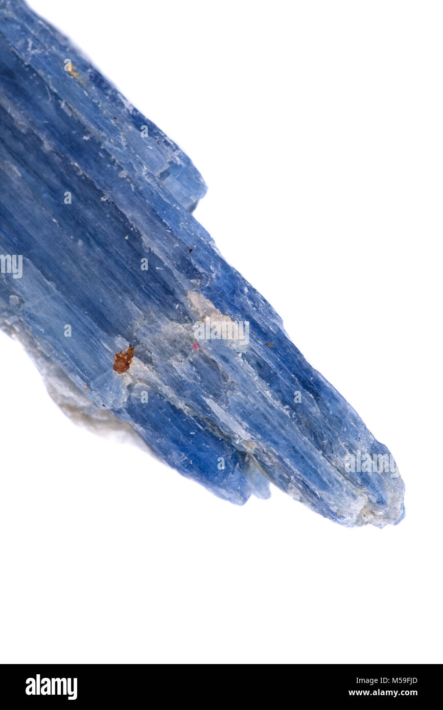 Semi-translucent gem quality blue Kyanite blade from Brazil, isolated ...