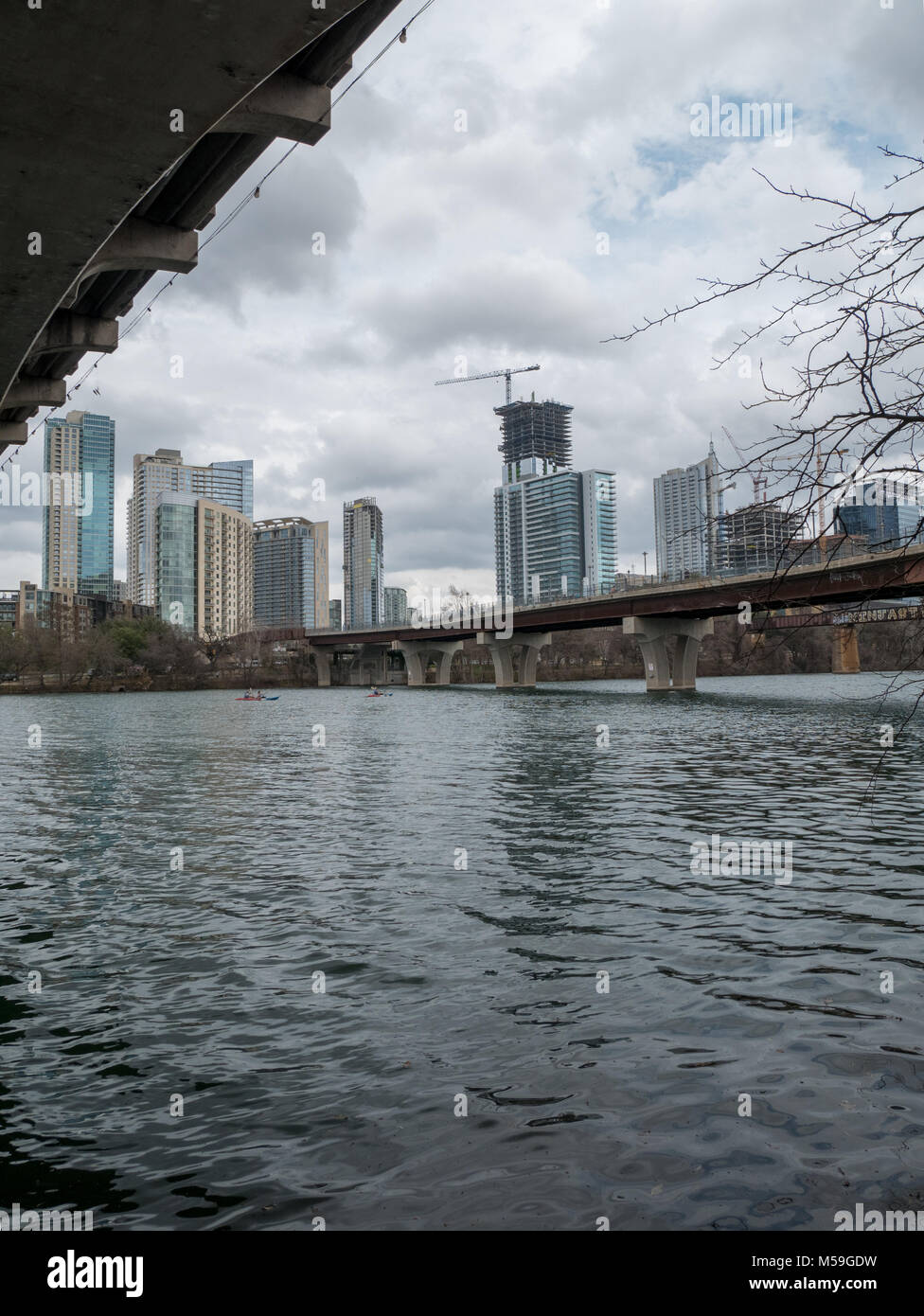 View of Downtown Austin Skyline From under the bridge Stock Photo - Alamy