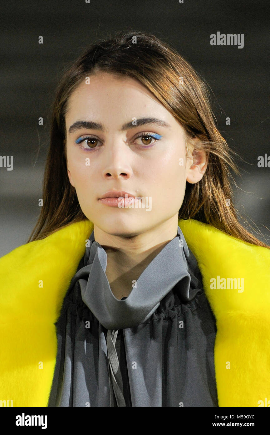 NEW YORK, NY - FEBRUARY 11: Model Romy Schonberger walks the runway at ...