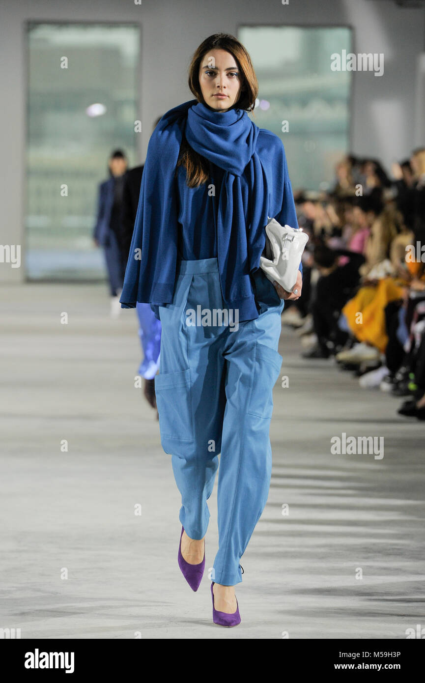 NEW YORK, NY - FEBRUARY 11: Model Romy Schonberger walks the runway at ...