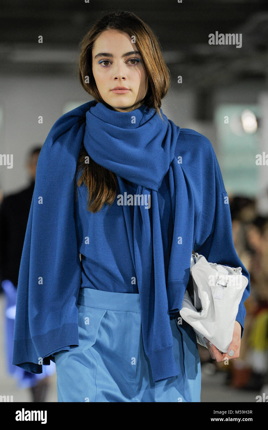 NEW YORK, NY - FEBRUARY 11: Model Romy Schonberger walks the runway at ...