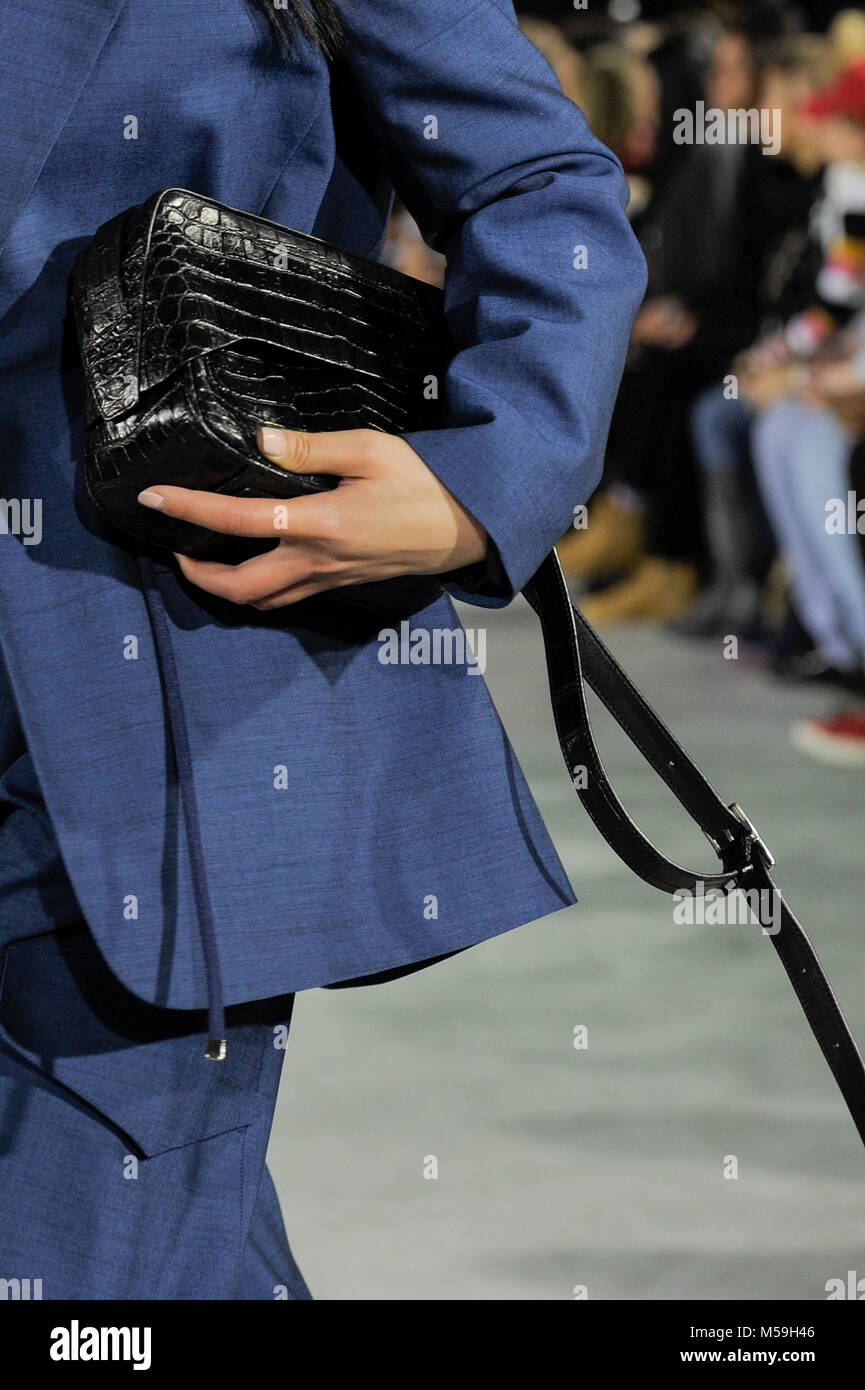 NEW YORK, NY - FEBRUARY 11: Model Huan Zhou walks the runway at the ...