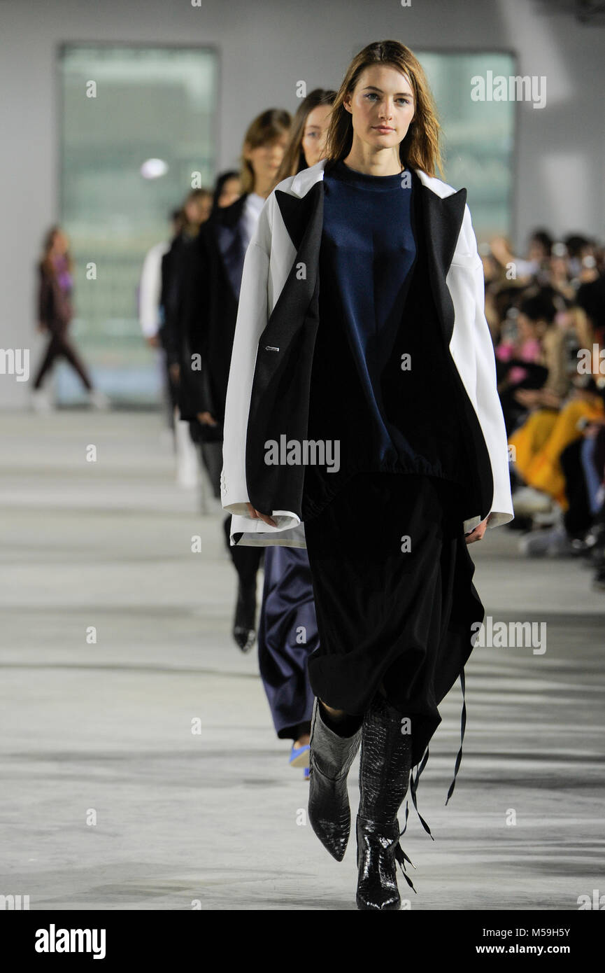 NEW YORK, NY - FEBRUARY 11: Model Sanne Vloet walks the runway at the ...