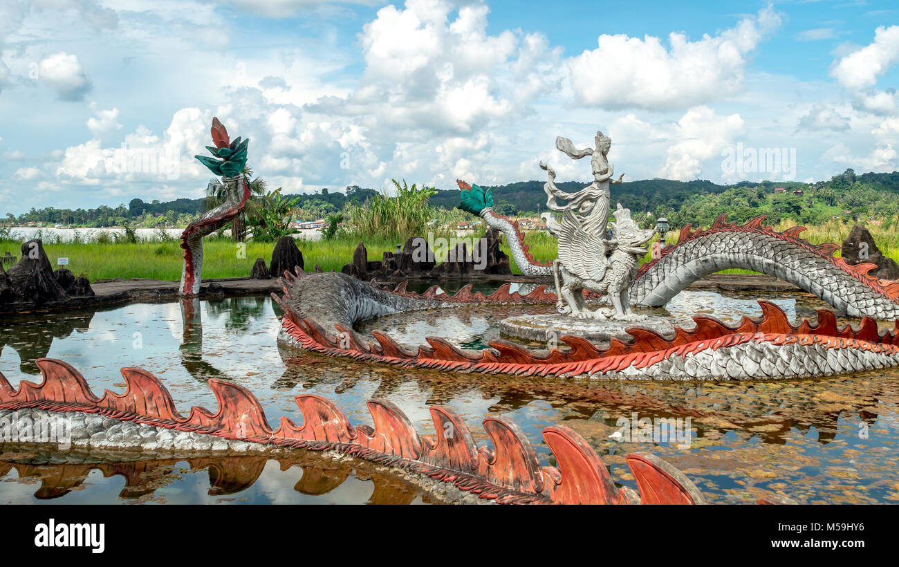 Statue of twin dragon, mythological creatures from Kutai tribe, with ...