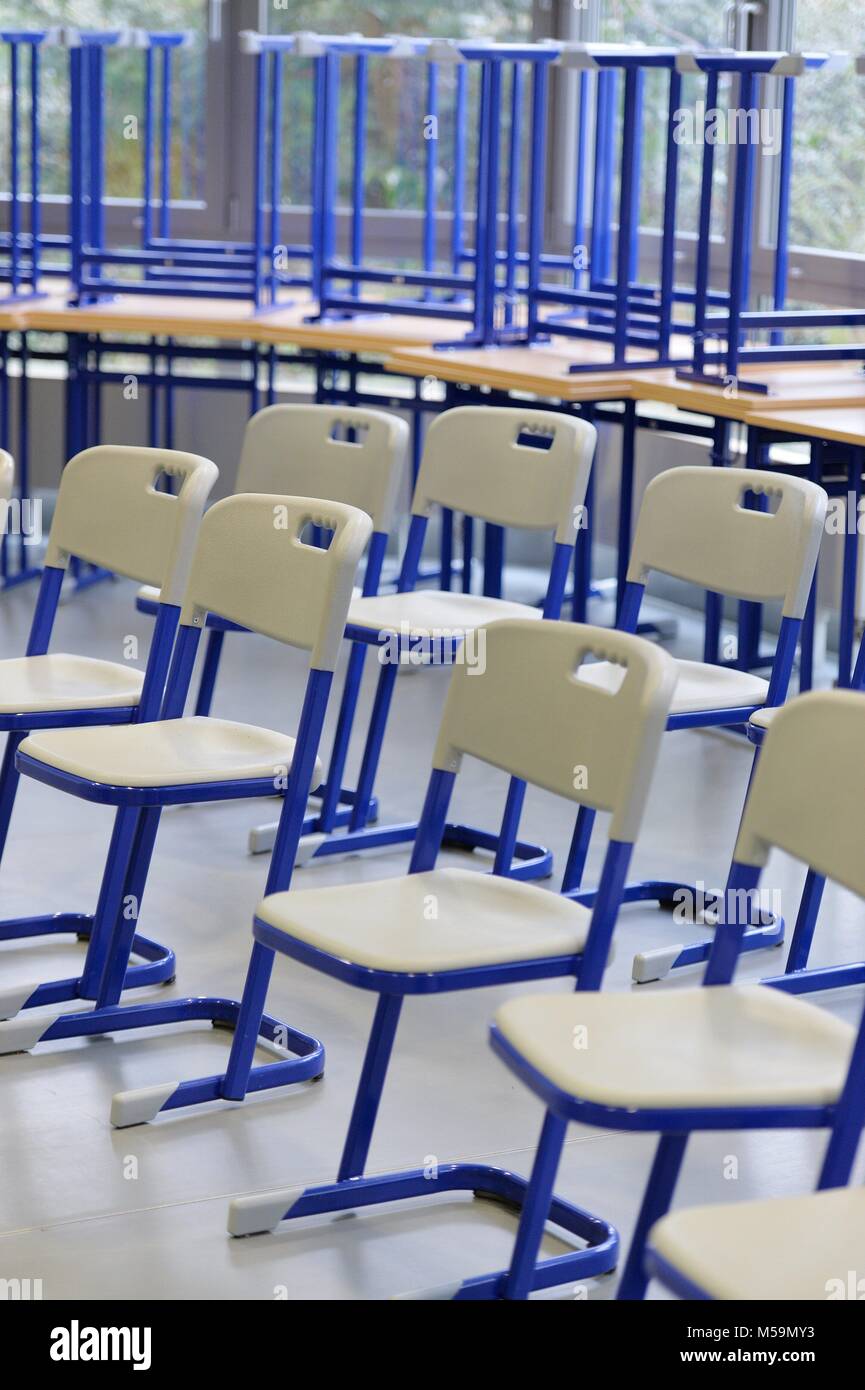 Empty chairs in a classroom, Germany,city of Osterode, 15. February ...
