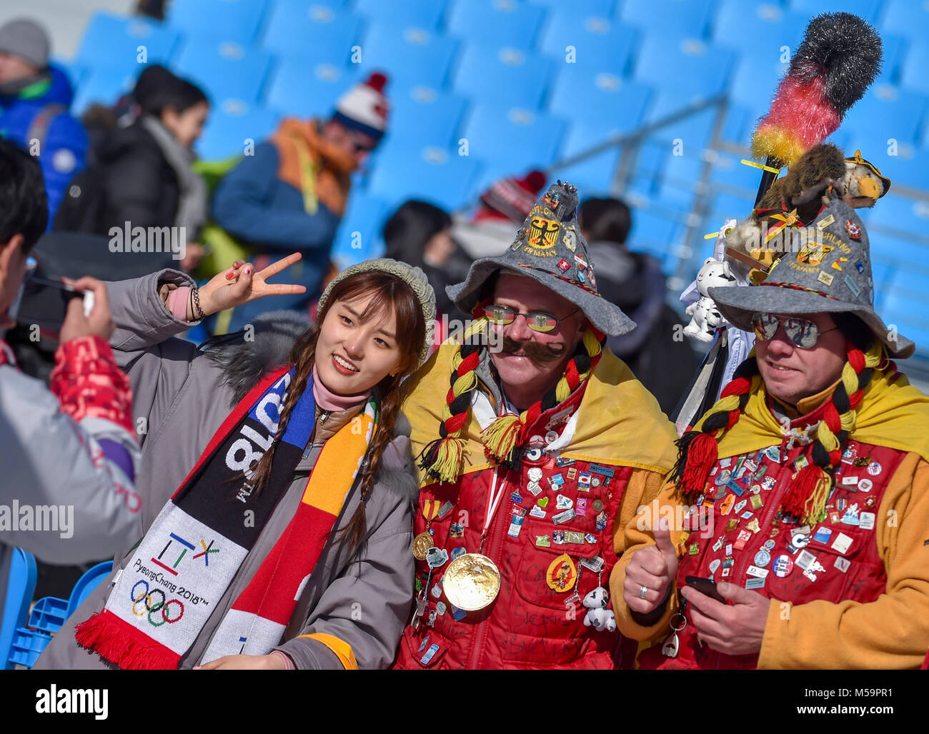 Pyeongchang, South Korea. 21st Feb, 2018. German fans cheering at the ...