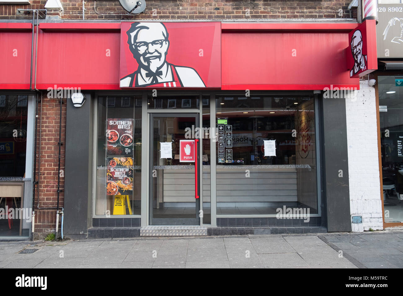London, UK. 21st February, 2018. A closed KFC Shop in North London ...