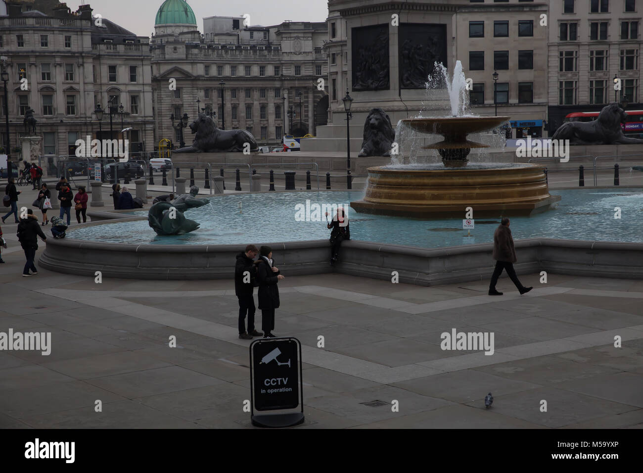 London, UK. 21st Feb, 2018. Dull and overcast day in London as people ...