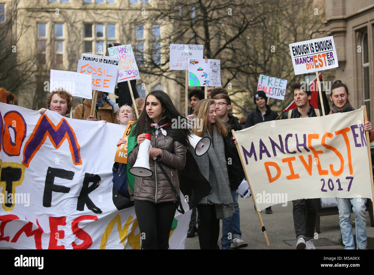 Manchester, UK. 21st February, 2018. Students protest calling for the ...