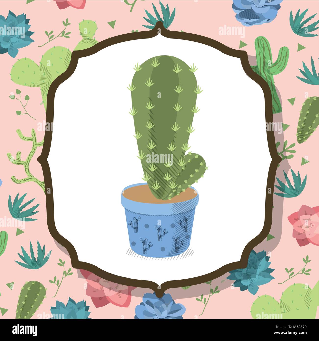 Cactus on pot over desert plants background Stock Vector Image & Art ...