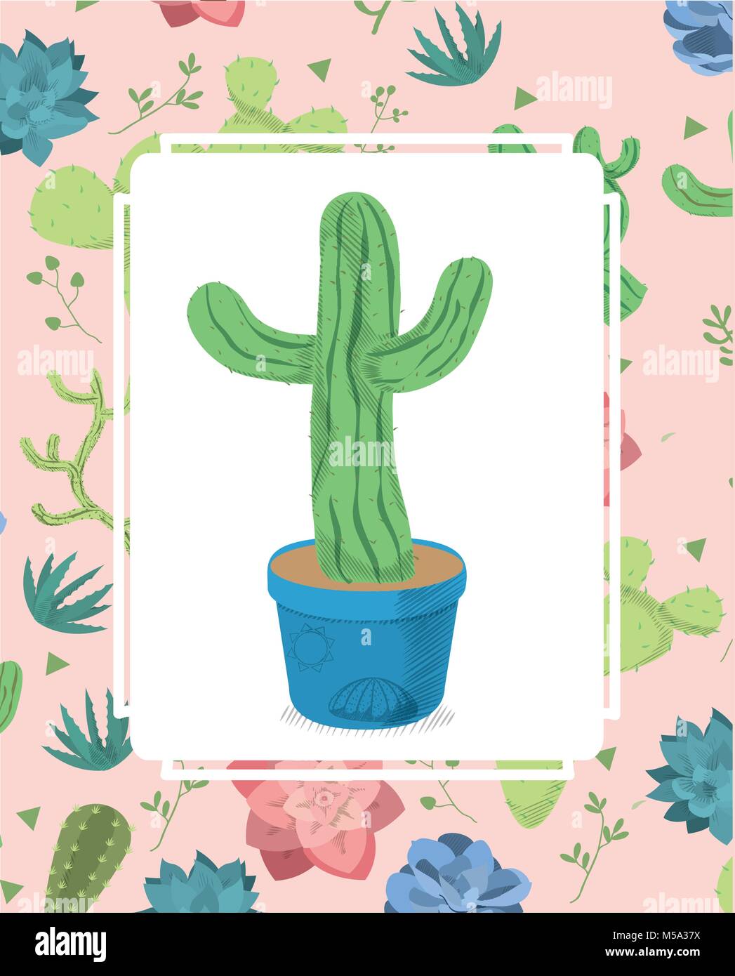 Cactus on pot over desert plants background Stock Vector Image & Art ...