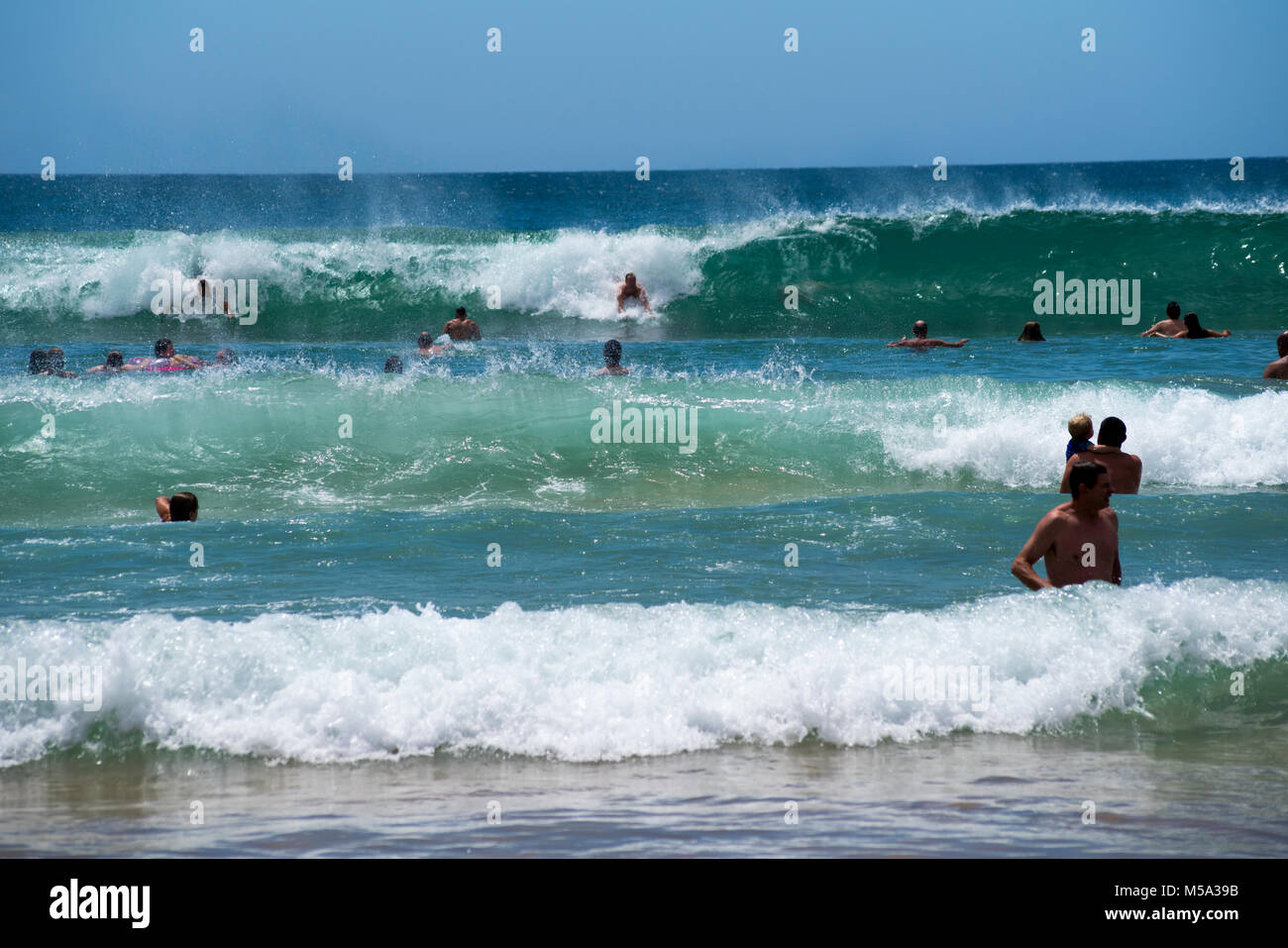 Manly Beach on a summer day with blue sky, Sydney, Australia Stock ...