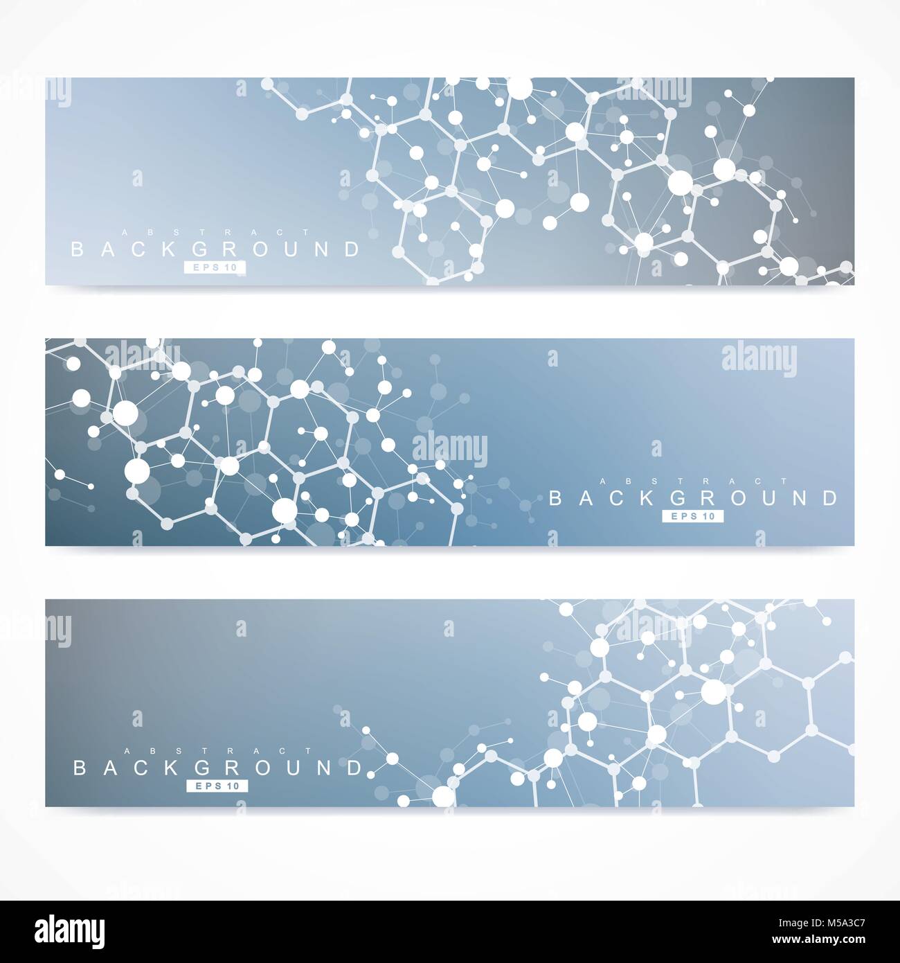 Scientific set of modern vector banners. DNA molecule structure with ...