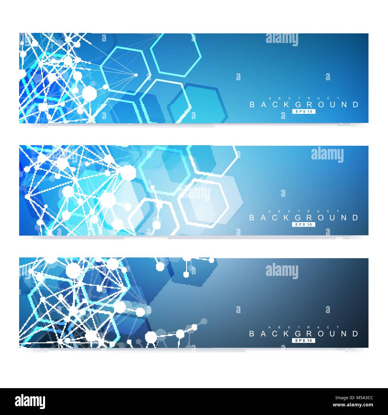 Scientific set of modern vector banners. DNA molecule structure with ...