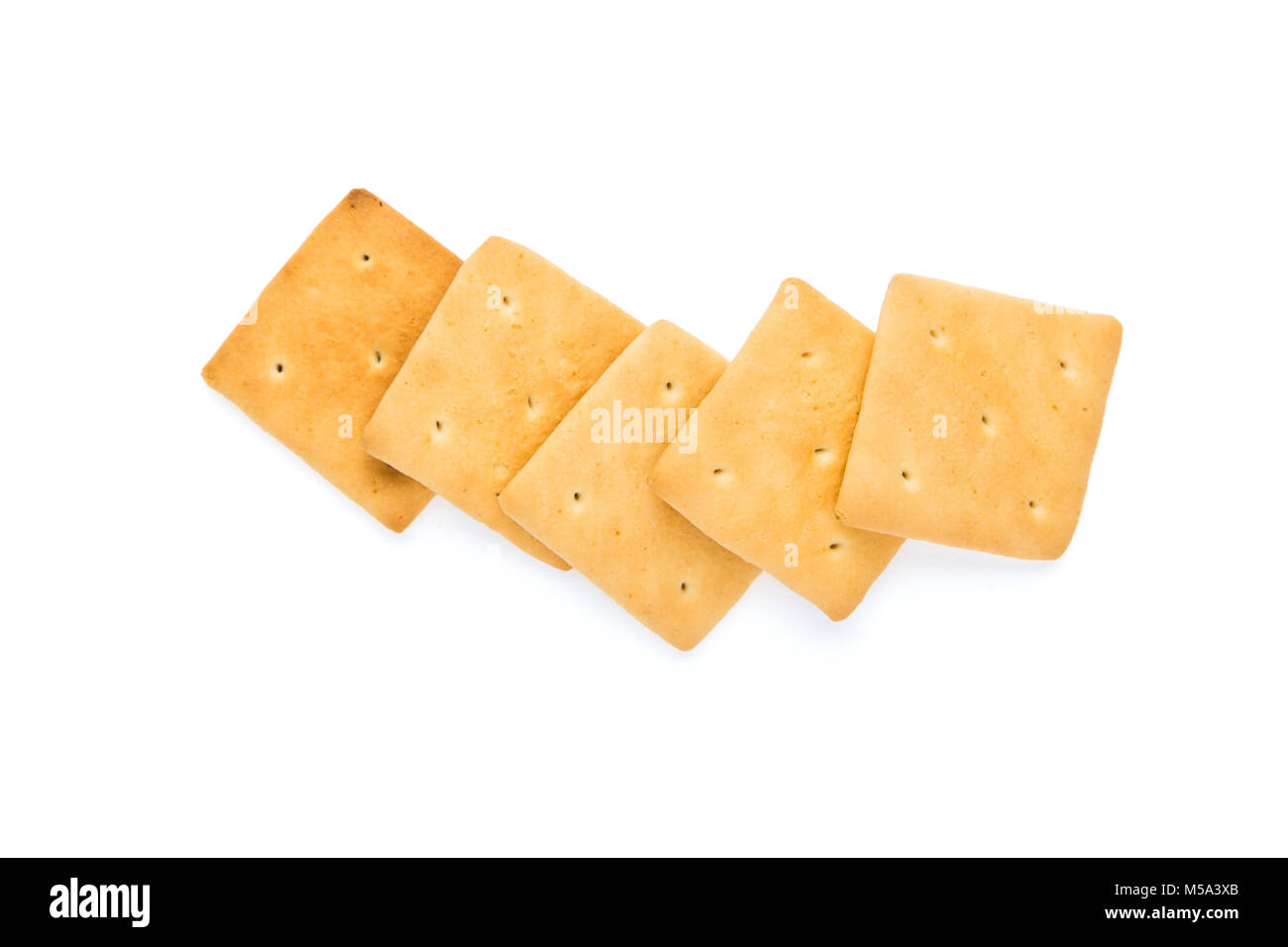 healthy breakfast, crackers lined up in a row, isolated on white ...