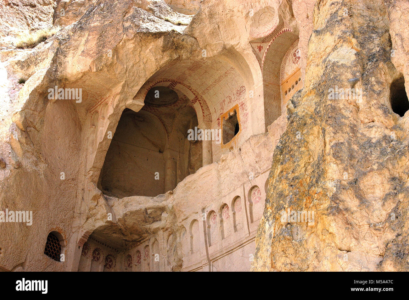Interior of a cave church with early Christian Byzantine fresco ...