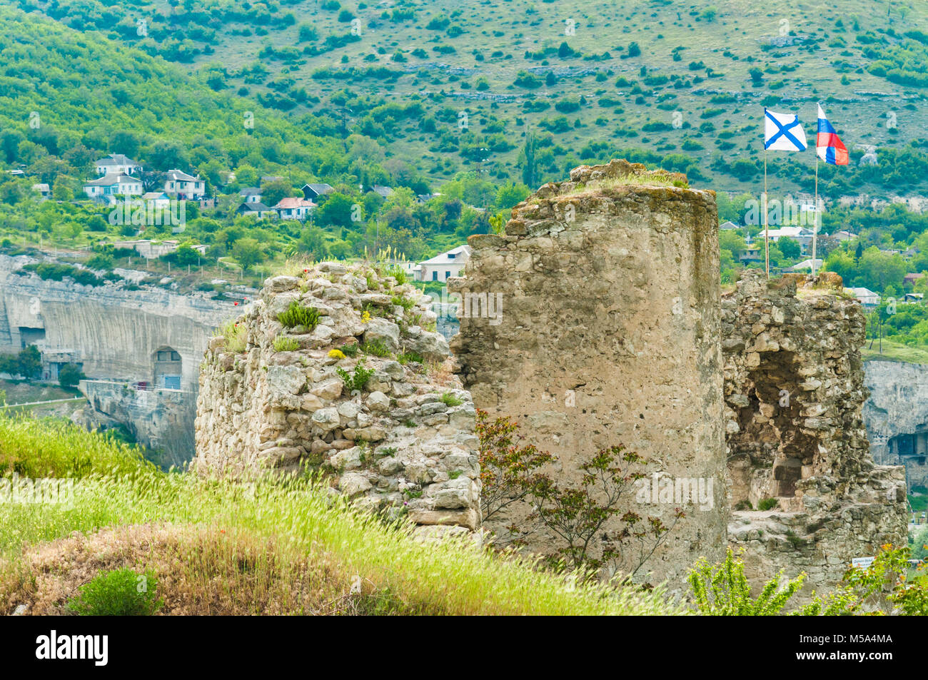 The ruins of the ancient fortress in Crimea, Inkerman. The ruins of the ...