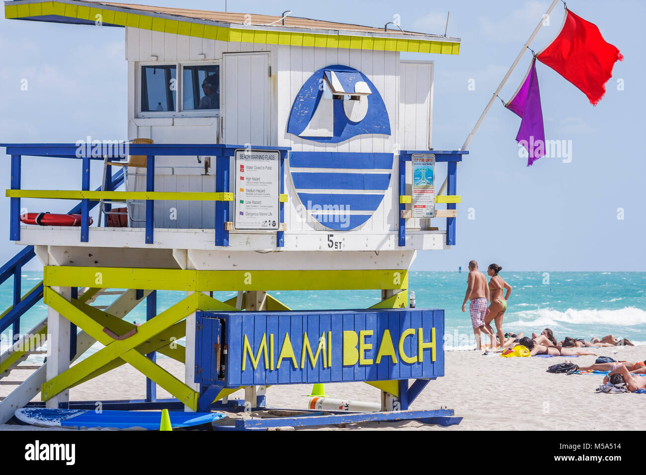 Miami Beach Florida,Atlantic Ocean water lifeguard stand,safety,couple ...