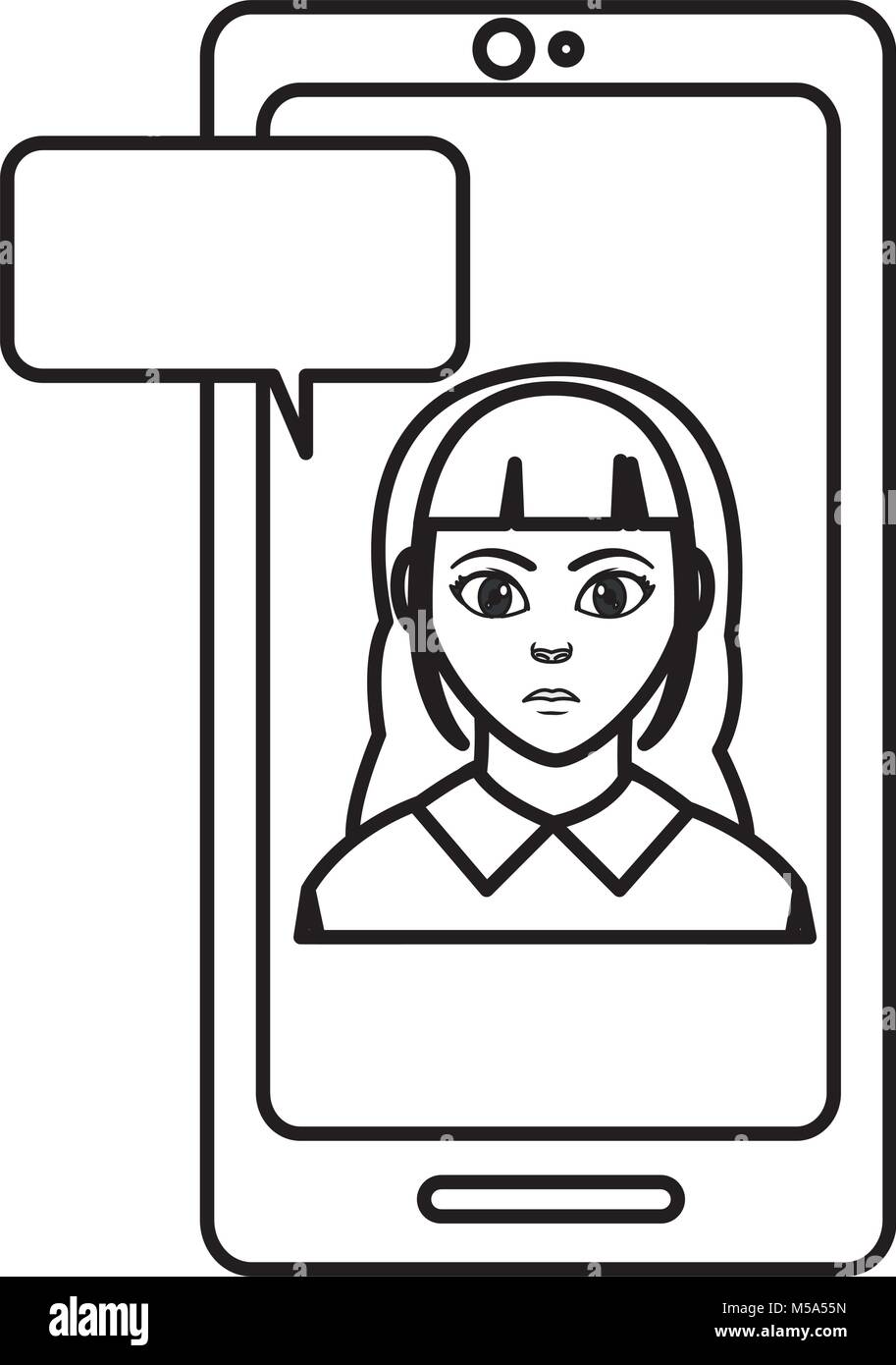 line user woman inside smartphone with chat bubble Stock Vector Image ...