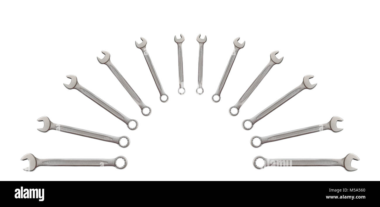 Half circle of mechanic silver metal tool wrench for repair isolated on ...