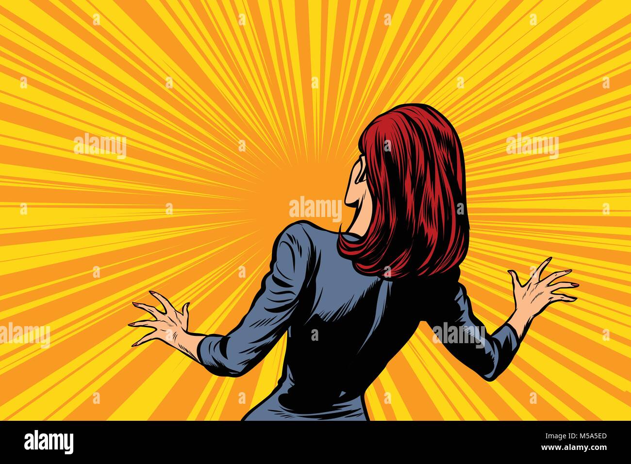 frightened woman back, human reaction. Pop art retro vector ...