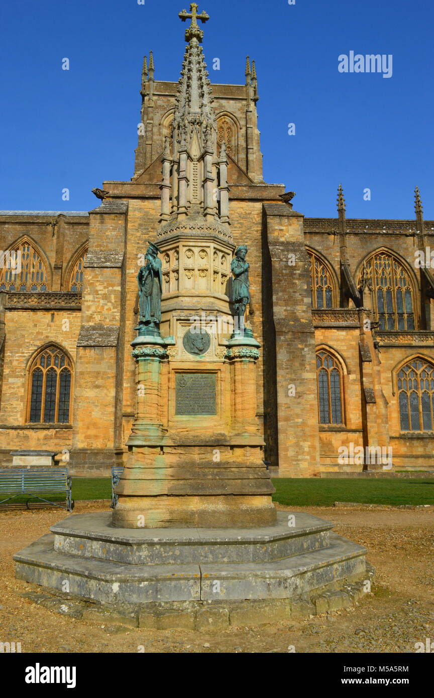 Historic Sherborne Abbey external view in late winter / early spring ...