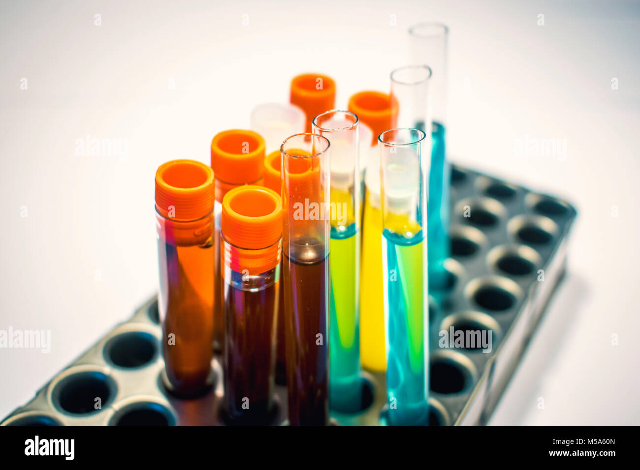 colorful laboratory test tubes, biochemistry blood tests, urine test ...