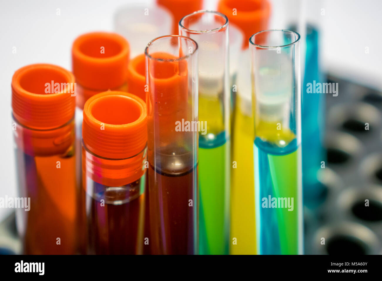 colorful laboratory test tubes, biochemistry blood tests, urine test ...