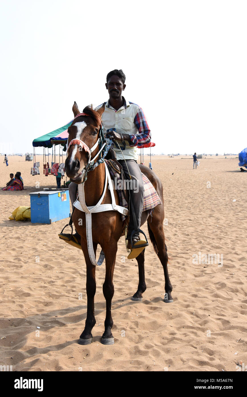Joy riding horse on beach, Chennai, India Stock Photo - Alamy