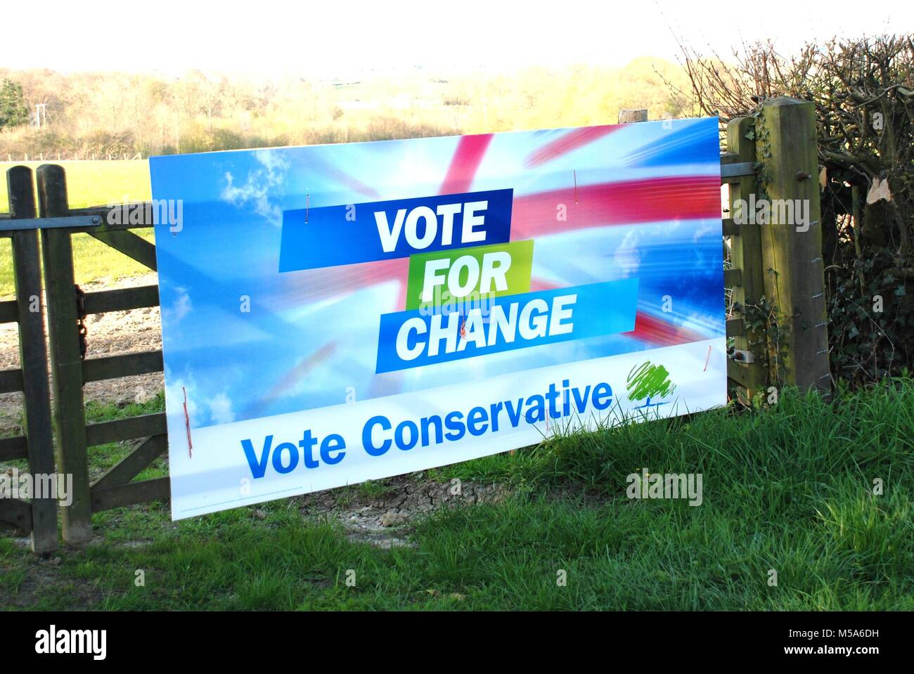A General Election campaign poster for the Conservative party on a farm ...