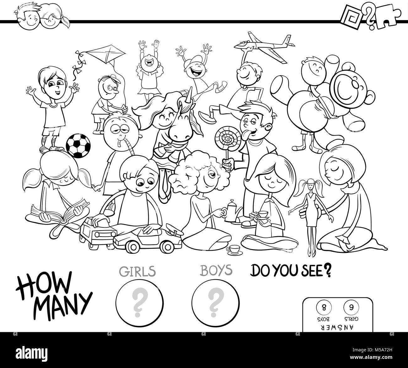 Black and White Cartoon Illustration of Educational Counting Game for ...