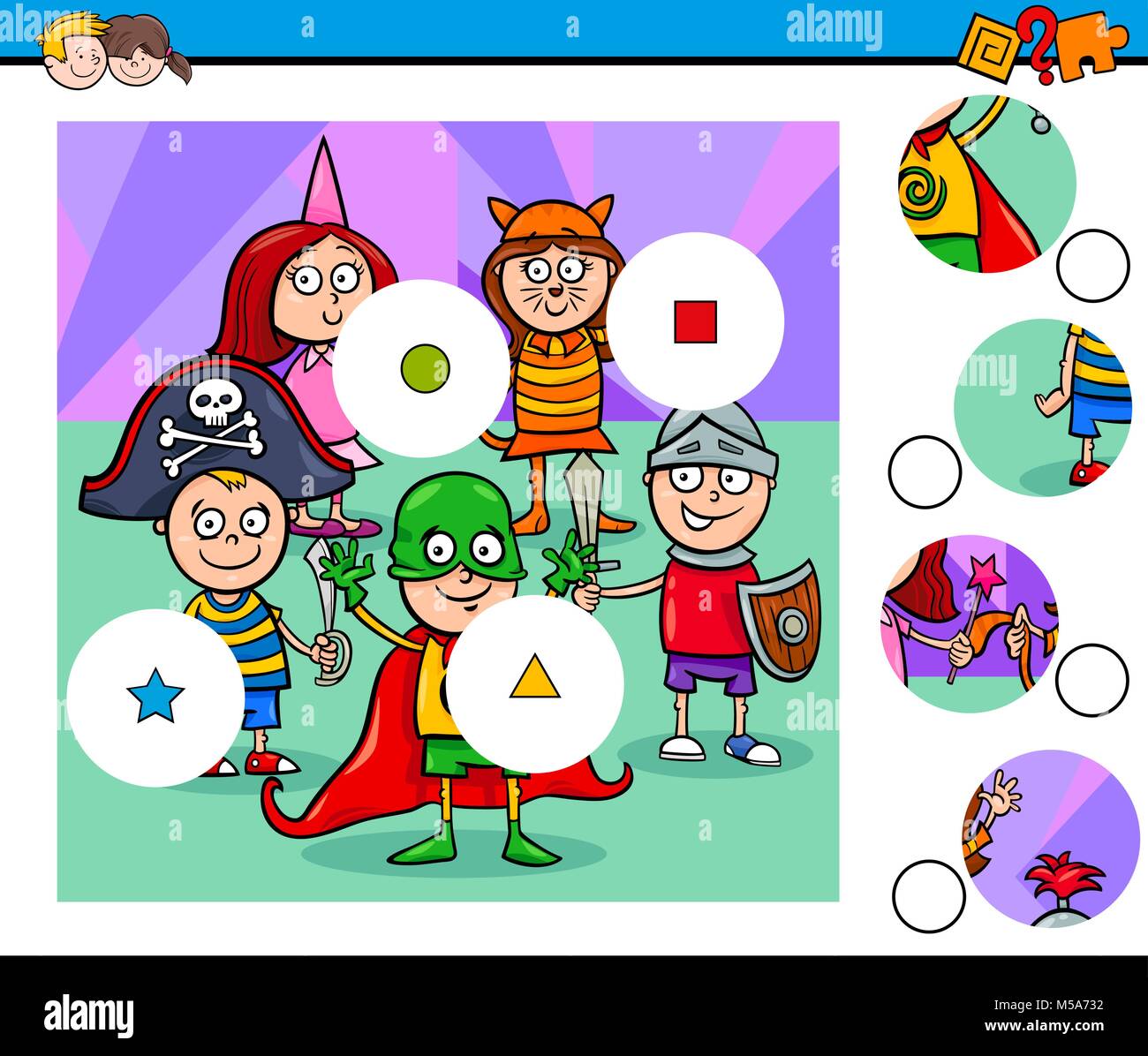 Cartoon Illustration of Educational Match the Pieces Jigsaw Puzzle Game ...