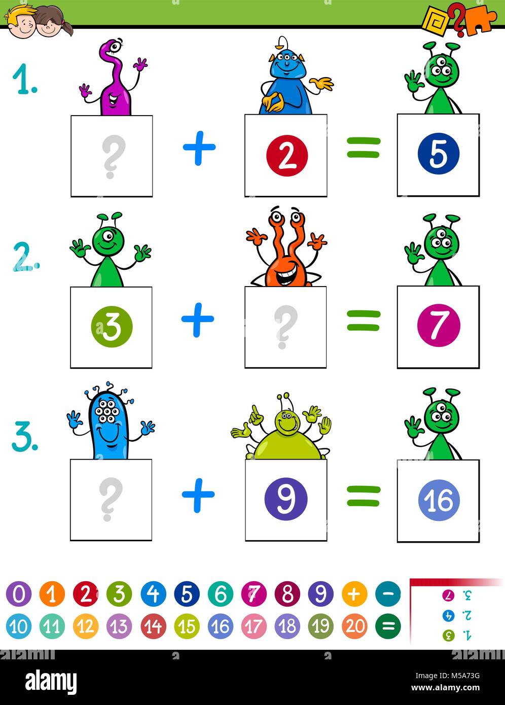 Cartoon Illustration of Educational Mathematical Addition Puzzle Game ...