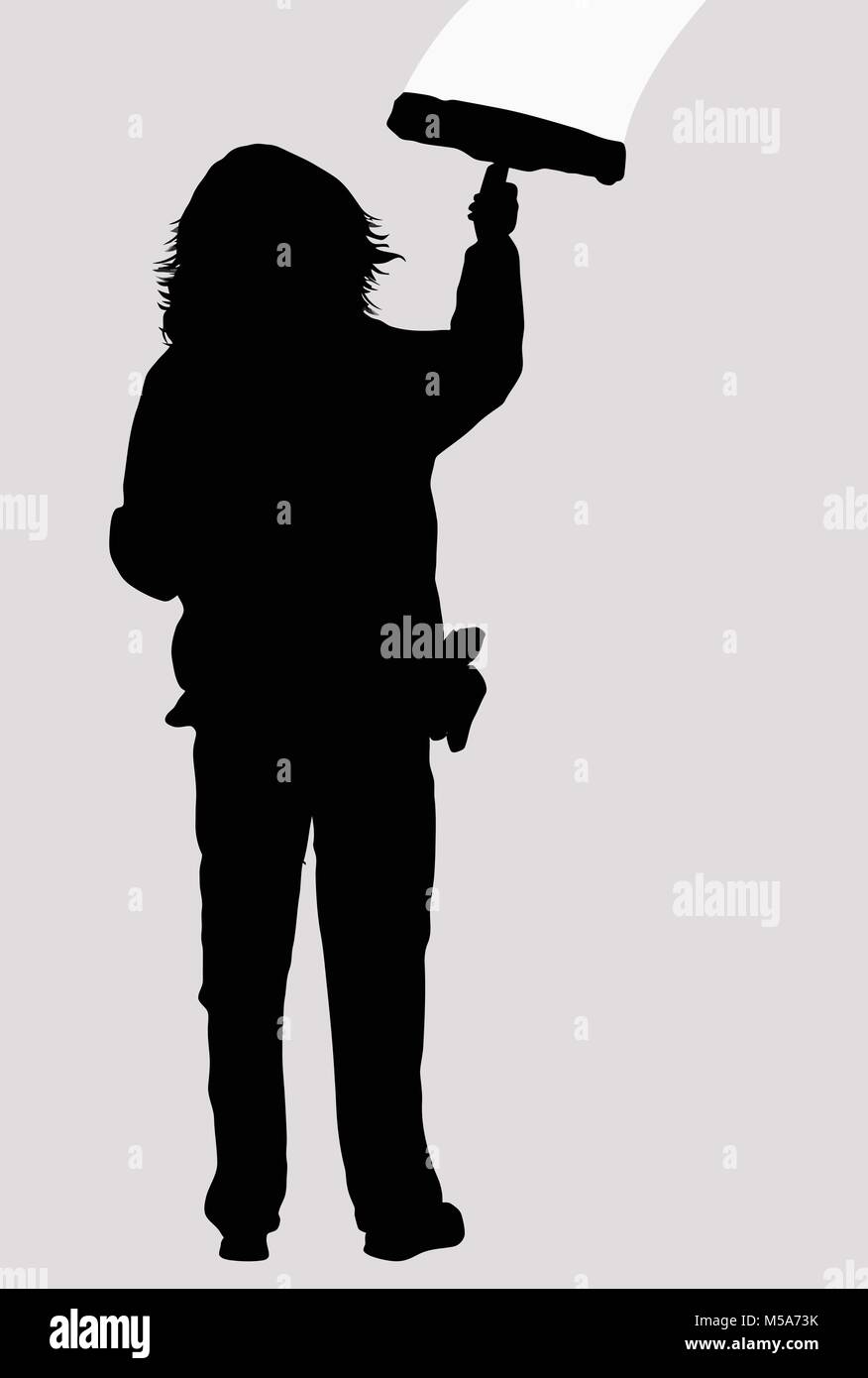 Woman silhouette cleaning window with squeegee, vector illustration ...