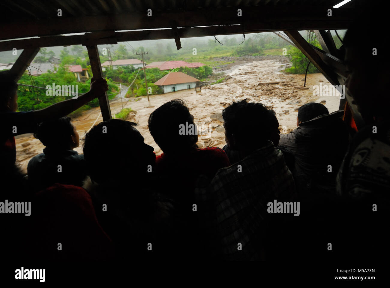 Indonesia. 21st Feb, 2018. Cold lava floods as a result of the eruption ...